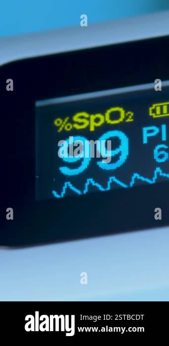 Noninvasive method for monitoring oxygen saturation SpO2. Doctor uses pulse oximeter probe on ...