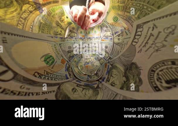 Close-Up View From Inside a Jar as a Man Carefully Removes Hundred ...