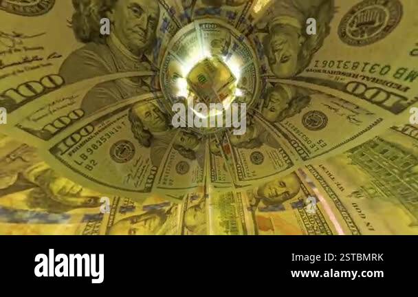 Continuous Internal Rotation View of Hundred-Dollar Bills Inside a Jar ...