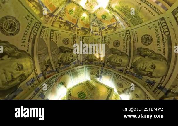Continuous Rotating View Inside a Jar Filled With Hundred-Dollar Bills ...