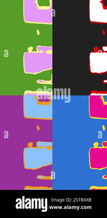 This artwork displays an array of vibrant hues segmented into four ...