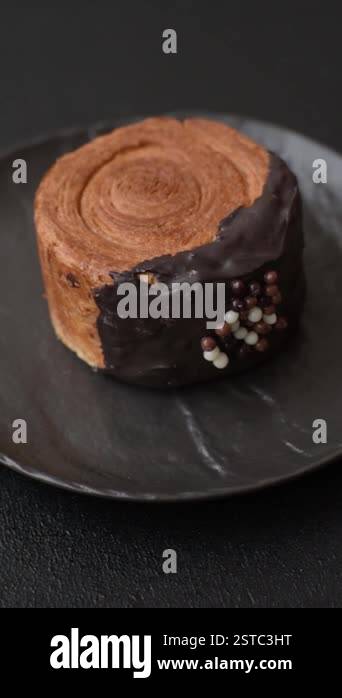 Round sweet New York roll croissant with several flavors cream filling ...