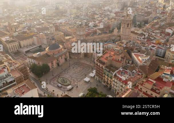 Stunning aerial view of Valencias Old Town showcases the iconic Plaza ...