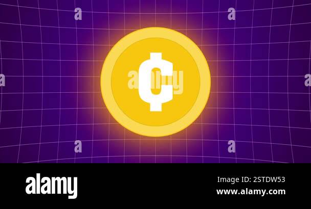Cent coin animation crypto style on grid background 4K. Success trading ...
