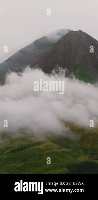 Aerial drone of mount Sinabung is an active volcano on the island of ...