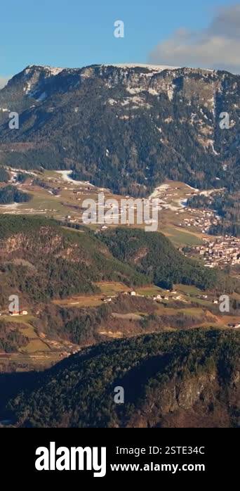 Aerial drone view of the Soprabolzano village on the Renon plateau in ...