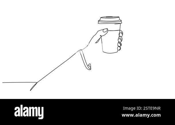 animated continuous single line drawing of hand holding disposable ...