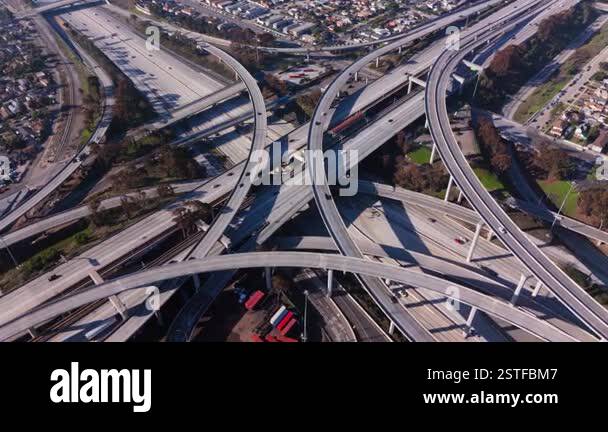 4K aerial drone footage of the Judge Harry Pregerson Interchange in Los ...