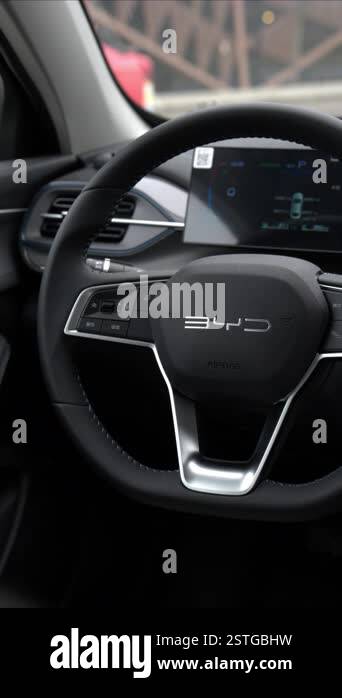 Chisinau, Moldova - January 30, 2025: Interior Steering wheel of BYD ...