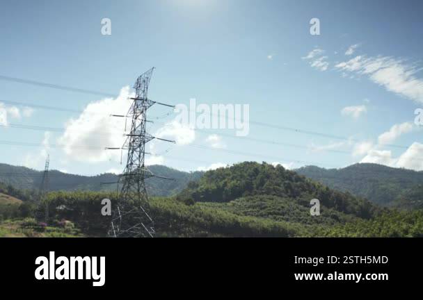 Transmission tower in aerial view. May called electricity pylon, steel ...