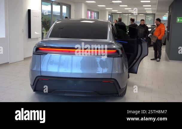 Europe, Italy, Milan 02,11,2025 Tesla car showroom presents the new ...