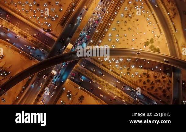 Nighttime Aerial View of Riyad City Lights and Highways. KAFD. An ...