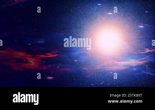 Galaxy rotating on the background of blue nebulae and stars in the ...