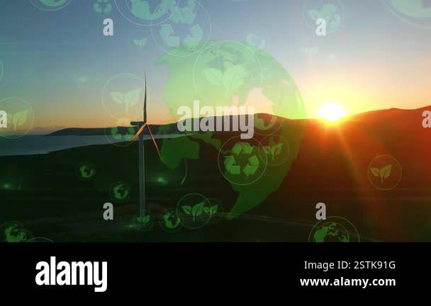 Alternative Energy. Wind farm. Aerial view of horizontal-axis wind ...