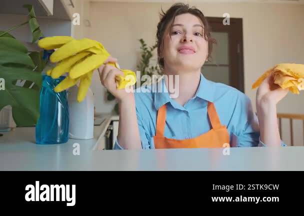 Cleaner holding cleaning products, offering personalized cleaning ...