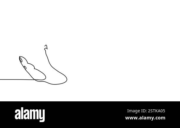 Newborn baby feet in hands, single line animated illustration. One ...