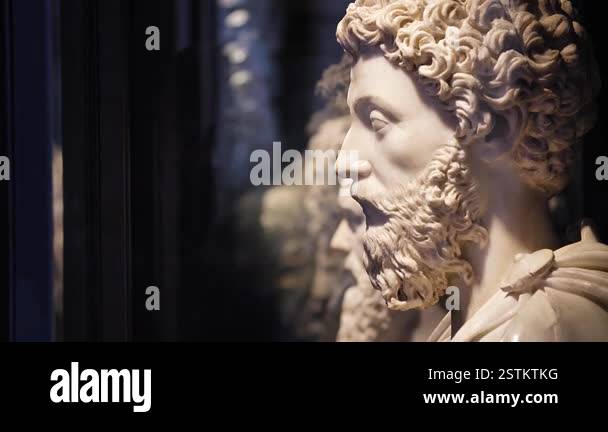 Face statue bust of ancient roman men. High quality FullHD slow motion ...