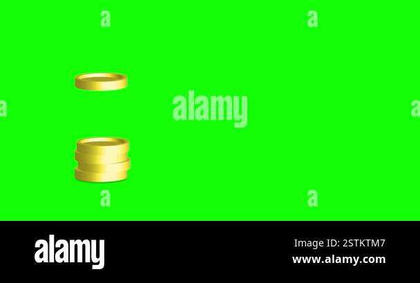 Falling from above, becomes zoomed-in pile of coins. Animation golden ...