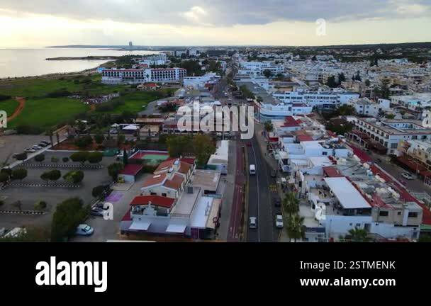 Cyprus, Ayia Napa. Bird's eye view of the city and the Mediterranean ...