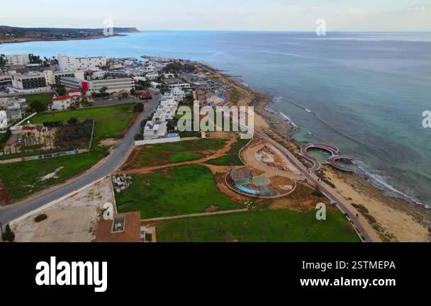 Cyprus, Ayia Napa. Bird's eye view of the city and the Mediterranean ...