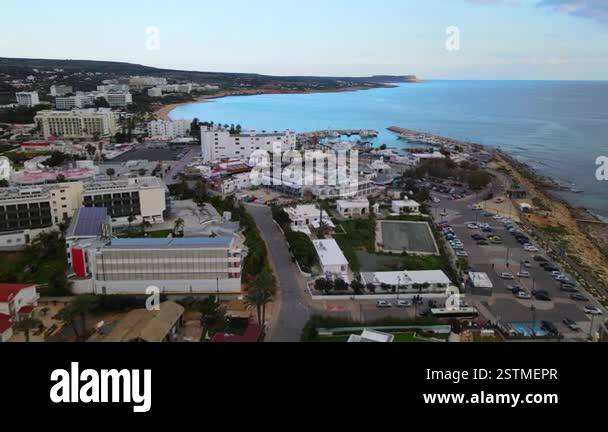 Cyprus, Ayia Napa. Bird's eye view of the city and the Mediterranean ...