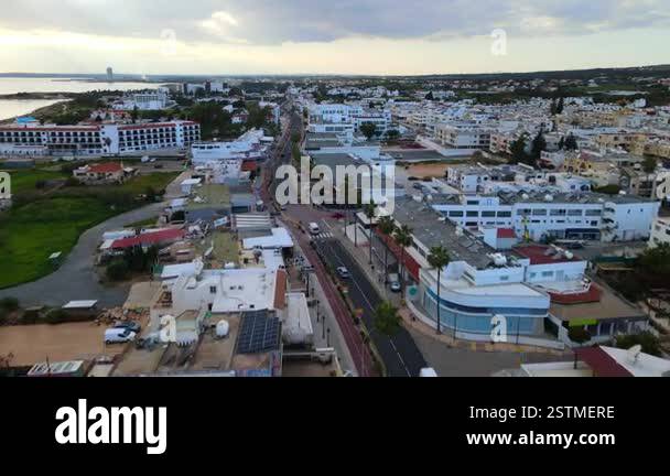 Cyprus, Ayia Napa. Bird's eye view of the city and the Mediterranean ...