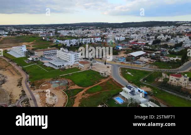 Cyprus, Ayia Napa. Bird's eye view of the city and the Mediterranean ...