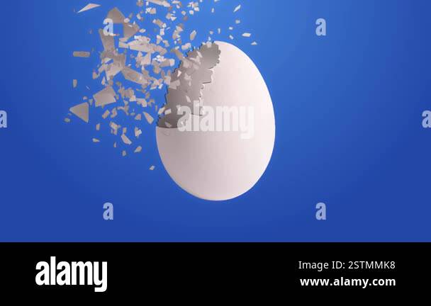 Breaking a part of the eggshell to small pieces, abstract slow motion ...