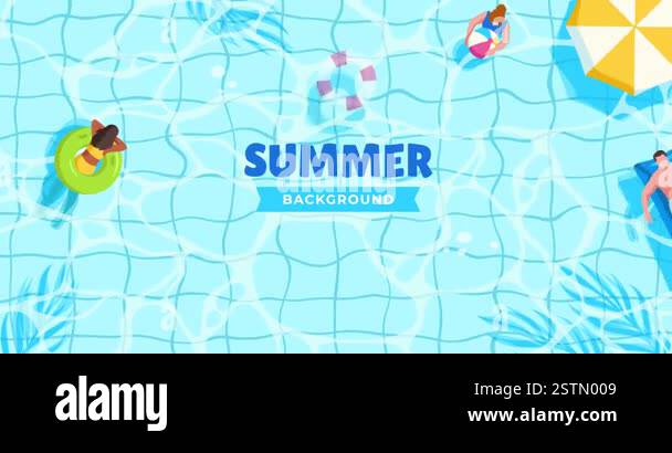 People relaxing in pool. Moving summer background with happy men and ...