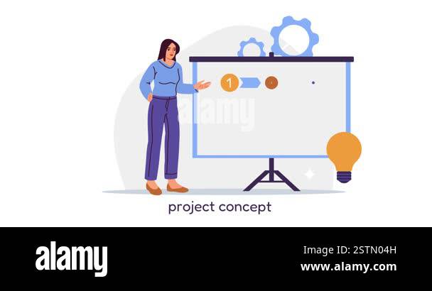 Project implementation. Moving banner with woman entrepreneur ...