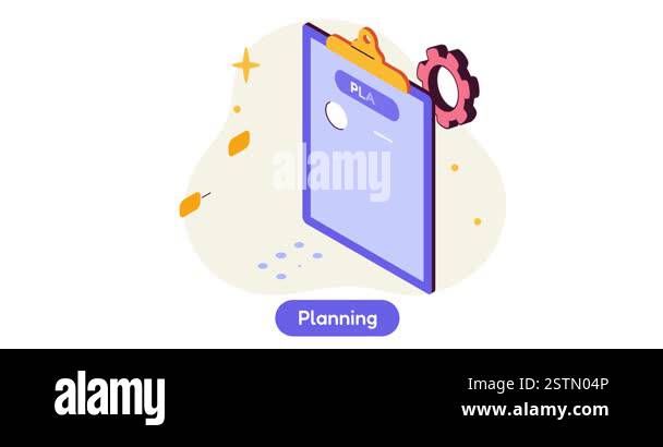 Software creation. Moving 3D banner with plan and strategy for creating ...