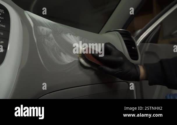 Detailing process 4k video. Smearing detergent using brush of car ...