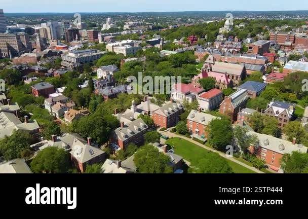 Brown University College Green aerial view on College Hill in ...