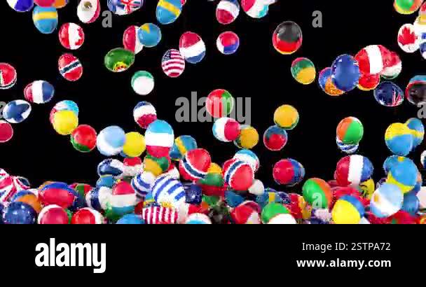 Easter Eggs with flags falling and fill the screen. 3D animation on ...