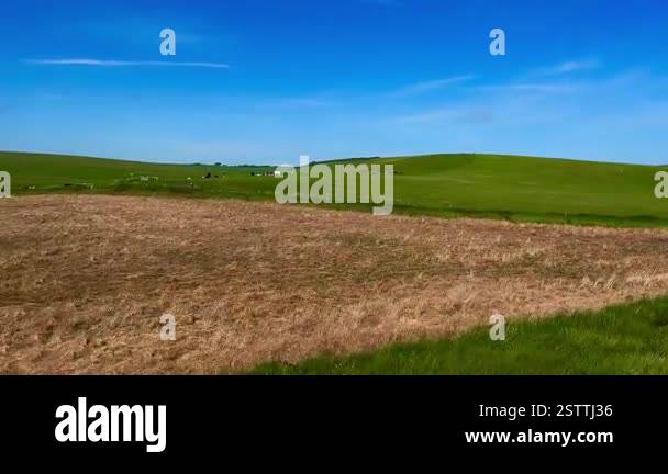 Expansive farmland showcases contrasting tones of golden harvested ...