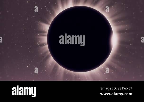 Stellar space animation of a total solar eclipse with sun sunflares around shadowed moon Stock ...