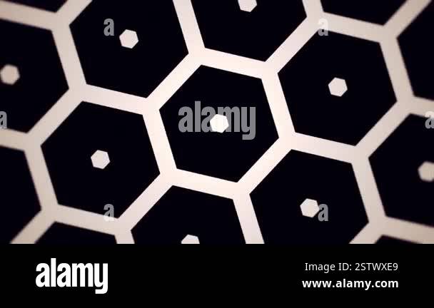 Optical art black and white 4k animation of hexagonal hive pattern with ...