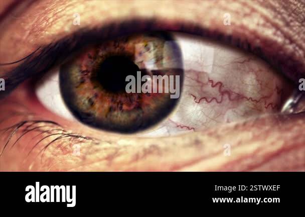 Extreme close up of a detailed green eye looking around and then ...