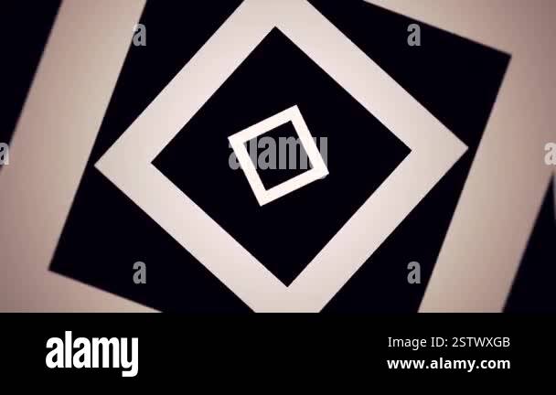 Optical art monochromatic 4k animation of concentric white squares ...