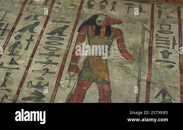 Ancient Egyptian Hieroglyphs on wooden coffin - sarcophagus, pictorial ...