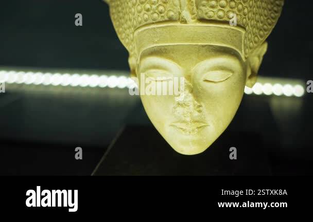 Pharaoh Tutankhamun in azure crown, without nose. Egyptian king ...