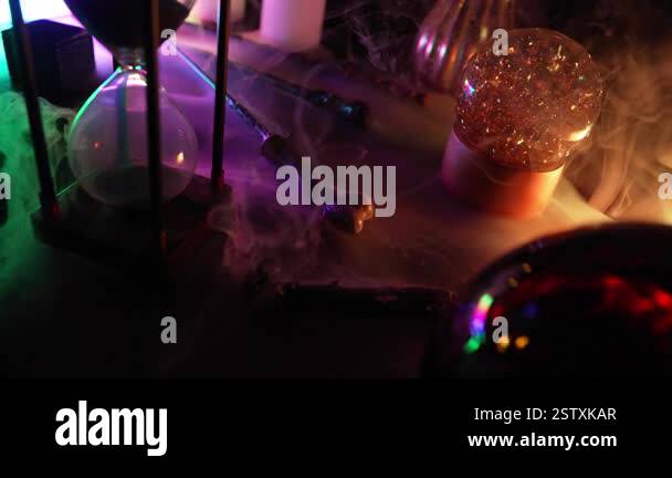 Fairytale miracle table with wizard symbols - wand, hourglass, Magic ...