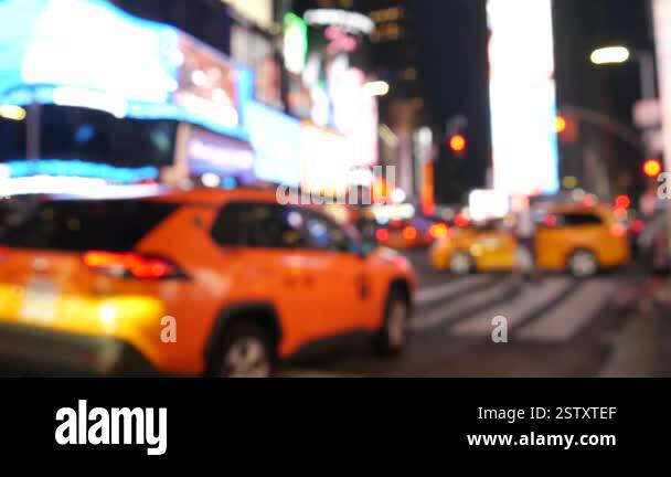 New York City Times Square, Manhattan Midtown Broadway street, USA. American NYC yellow taxi cab ...