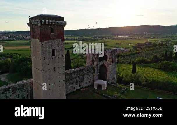 Montorio Veronese Castle, Verona. Aerial shot of the large medieval ...