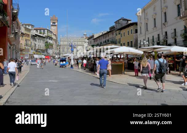 Verona, Italy - 07 05 2018:Piazza Erbe. Main square of Verona, famous ...