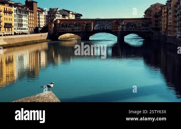 Arno River in Florence, Italy. Beautiful sunset over the river of the ...