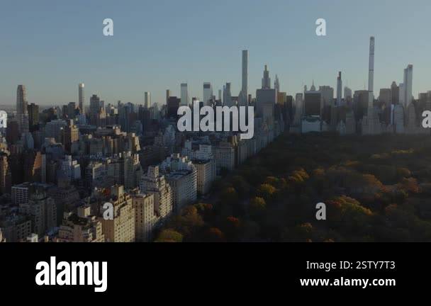 Aerial views capture morning sun over Central Park, illuminating ...