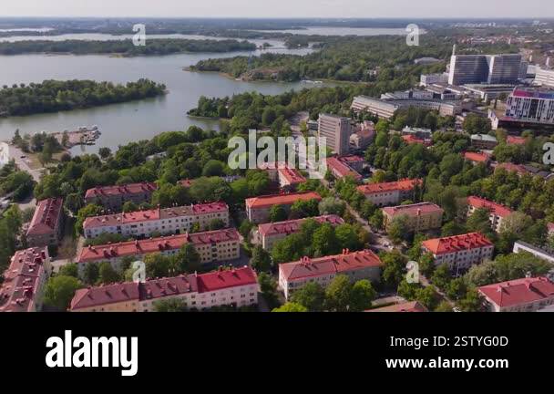 Aerial views of Helsinki, Finland, showcase a vibrant neighborhood with ...