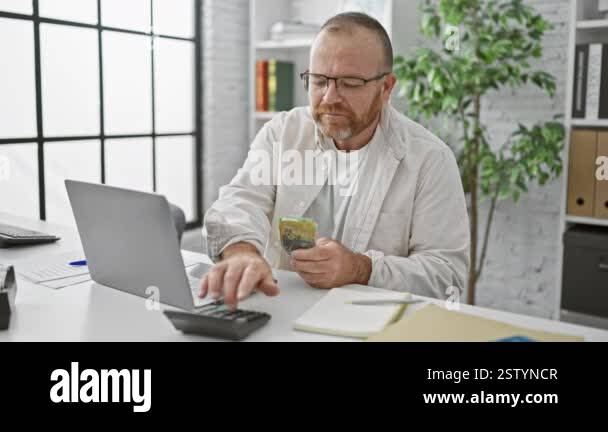 Handsome adult male caucasian business worker counting australian ...