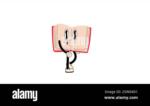 A groovy retro cartoon book character walking in a seamless loop ...